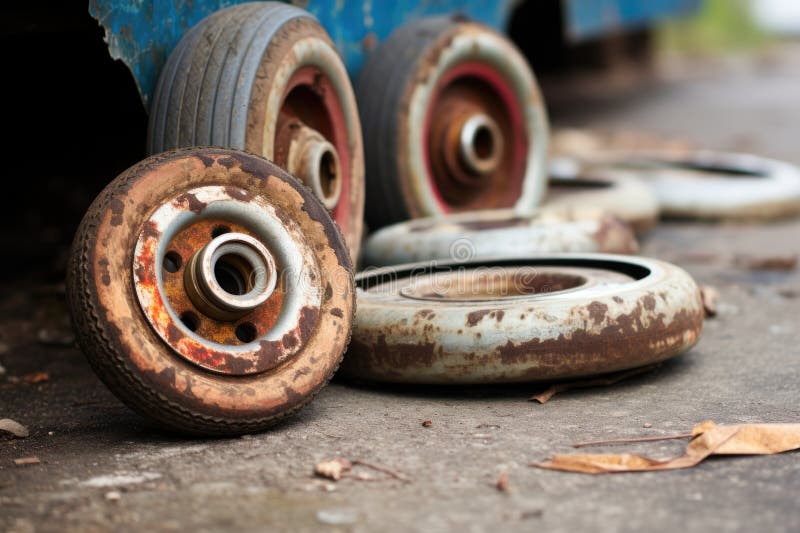 Close-up Shot of Worn-out Skateboard Wheels and Deck Stock Image ...