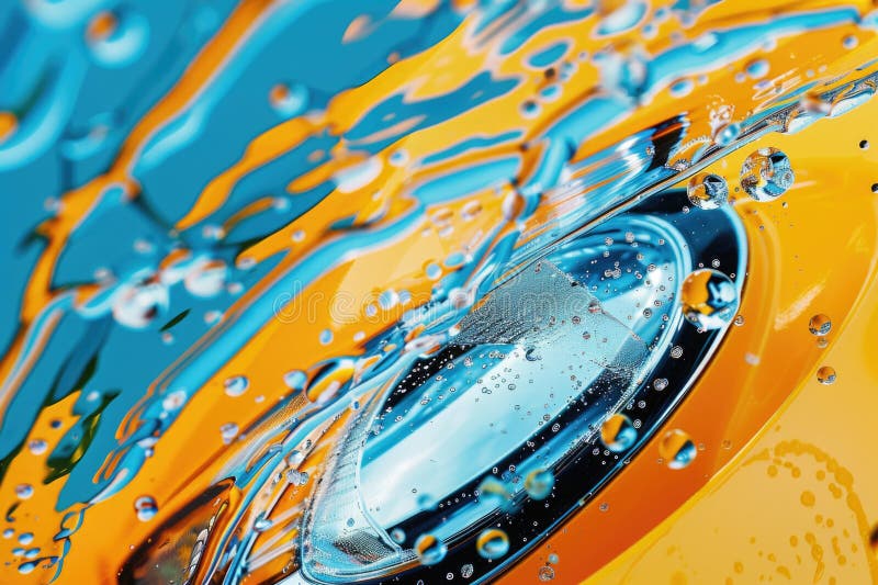 A Close-up Shot of a Yellow Car Covered in Water Stock Image - Image of ...