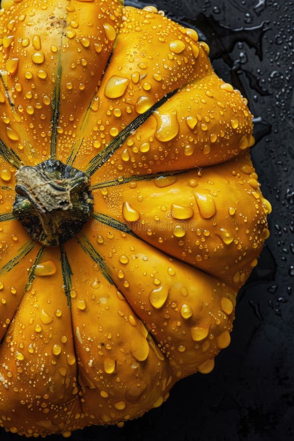 A Close-up Shot of a Yellow Pumpkin with Water Droplets on Its Surface ...