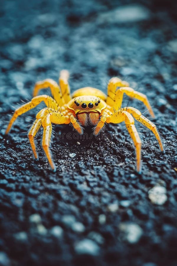 Yellow Spider on Black Surface Stock Image - Image of arachnid, nature ...
