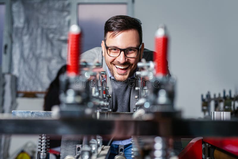 Close-up Shot of the Industrial Engineer. Precision in Mechanical ...