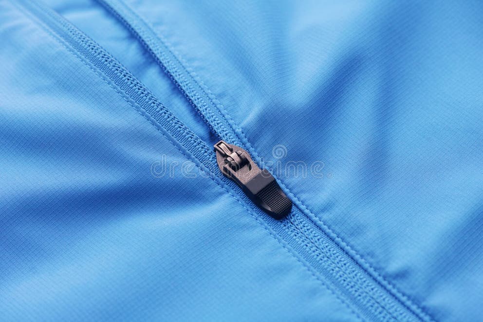 Close-up Shot of a Zipper on a Blue Jacket. Stock Image - Image of ...