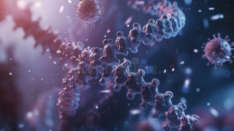 Close Up View of an RNA Molecule Surrounded by Various Viruses in a ...