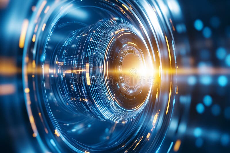 A Close-up Showcases a High-tech Lens Emitting Radiant Light and ...