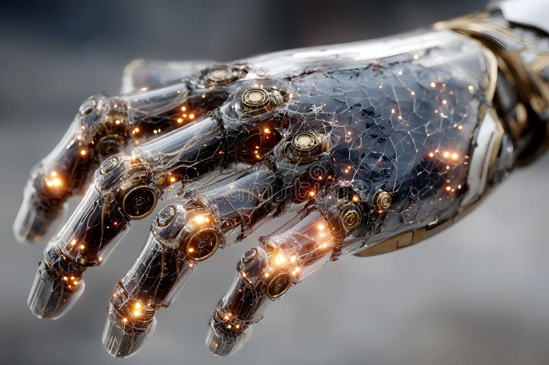 Cybernetic Robotic Hand with Light Grid and Circuits Stock Illustration ...