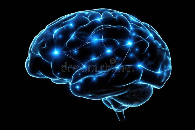 A Close-up Shows a Brain with Glowing Blue Neural Pathways, Revealing ...