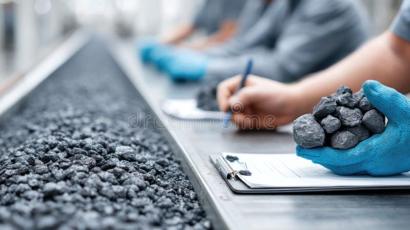 Close-up Shows the Coal Inspection Process, Highlighting Quality ...