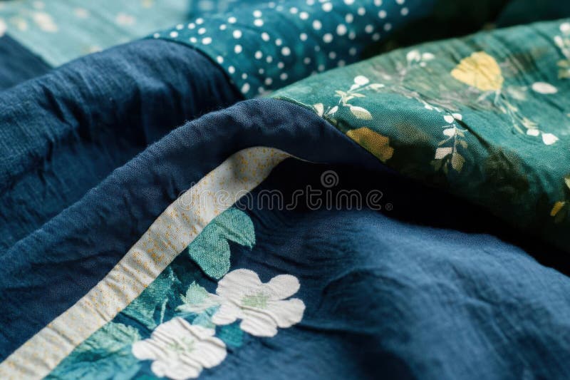 Close Up Shows a Cozy Quilted Pattern and Fabric Texture Surface ...
