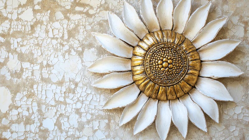 This Close-up Shows a Cream-colored Sunflower in Relief on a Textured ...