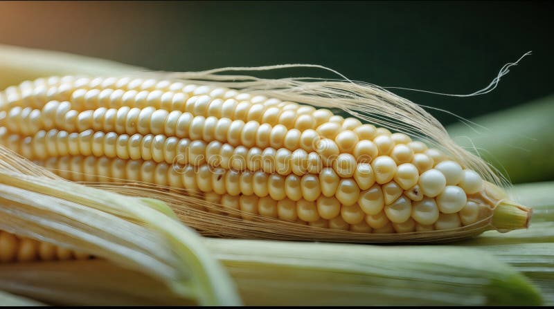A Close-up Shows an Ear of Corn with Rows of Plump Kernels, Still ...