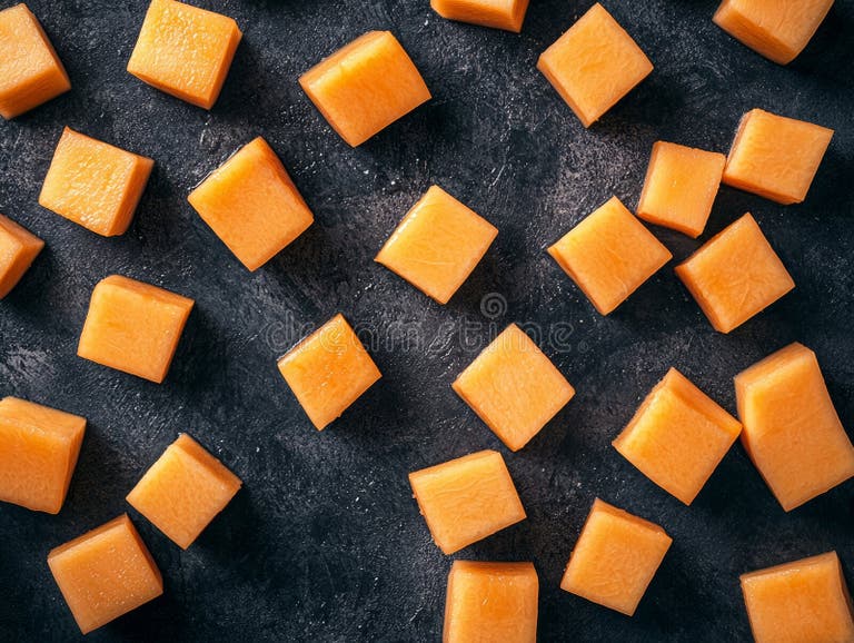 This Close-up Shows the Inside of a Mango Cube, Which is Bright Yellow ...