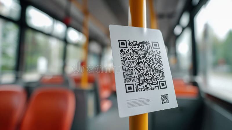A Close-up Shows a Qr Code Inside of a Bus Providing Information on a ...