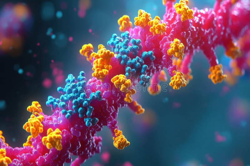 Detailed View of a Molecular RNA Chain with Surrounding Viral Elements ...