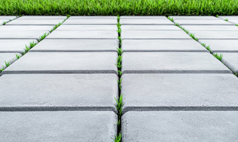 A Close-up Shows a Stone Walkway with Fresh Green Grass Growing between ...
