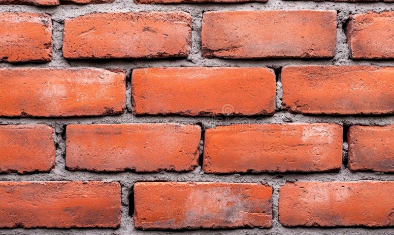 A Close-up Shows a Textured Orange Brick Wall with Gray Mortar in a ...