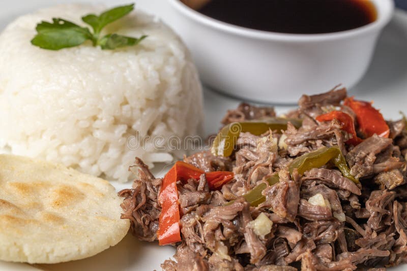 Close Up of Shredded Meat with Rice, Typical Cuban Food Stock Photo ...