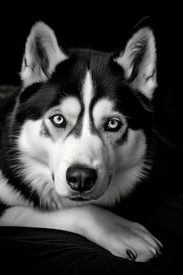 Close Up of Siberian Husky in Black and White, Created Using Generative ...
