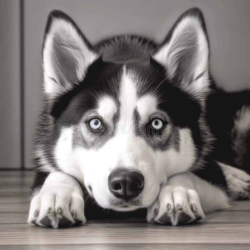 Close Up of Siberian Husky in Black and White, Created Using Generative ...