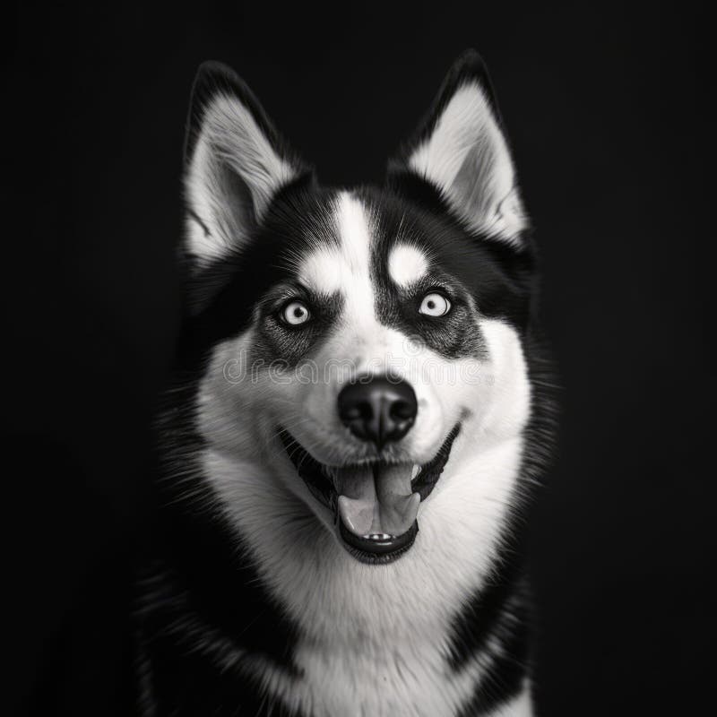 Close Up of Siberian Husky in Black and White, Created Using Generative ...