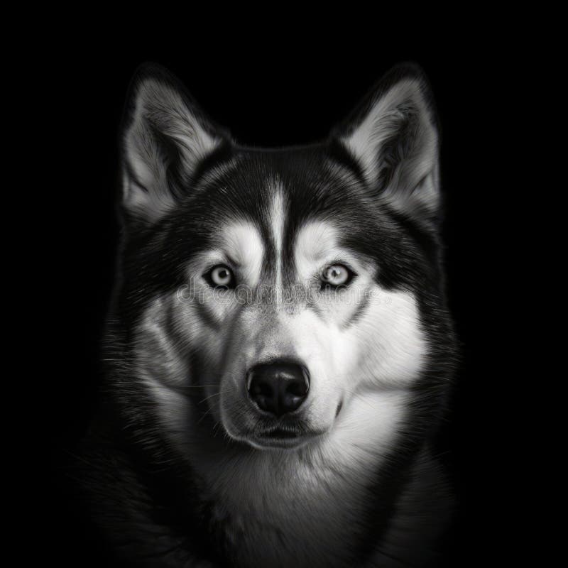 Close Up of Siberian Husky in Black and White, Created Using Generative ...