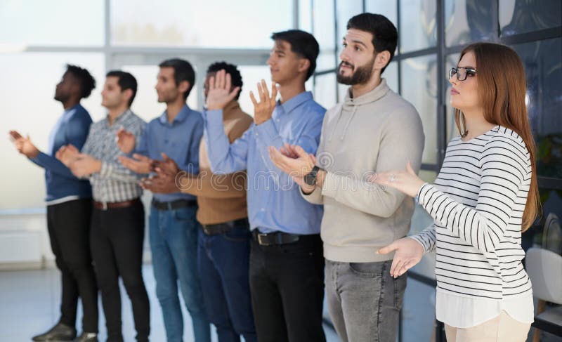 Close Up Side Profile, Different Participants Business People Stand and ...