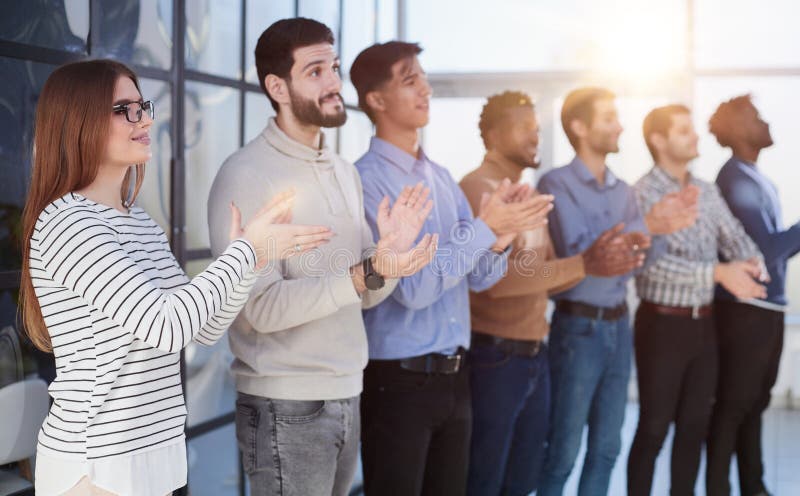 Close Up Side Profile, Different Participants Business People Stand and ...