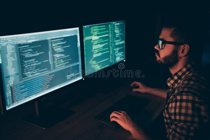 Close Up Side Profile Photo Handsome He Him His Guy Coder Typing Keyboard Development Outsource
