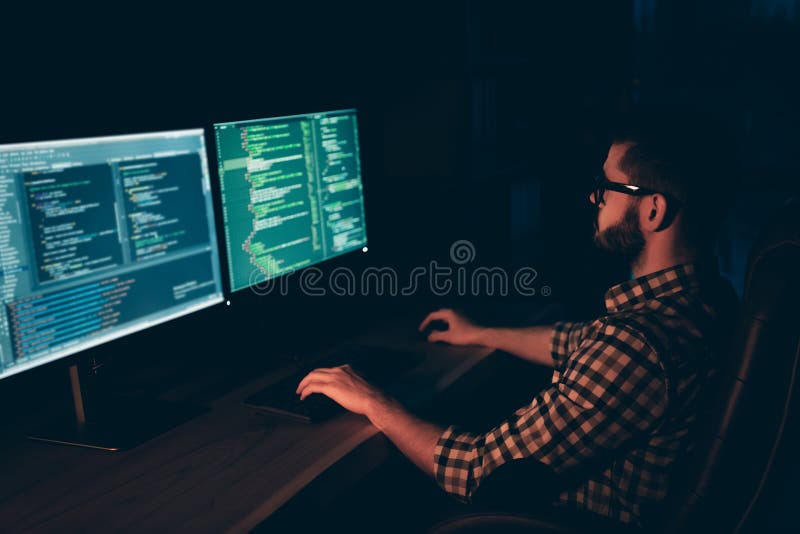 Close Up Side Profile Photo Handsome he Him His Guy Coder Typing ...