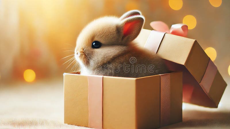 A Close-up Side View of a Bunny in a Gift Box Stock Illustration ...