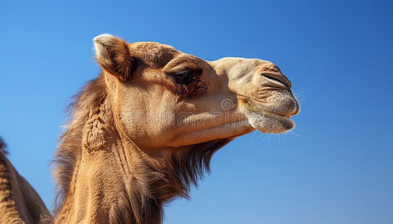 Close-up Side View of a Camel Against Clear Blue Sky. Stock Image ...
