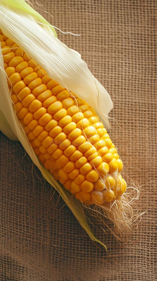 Close Up Side View of a Corn Cob on a Sackcloth Stock Illustration ...