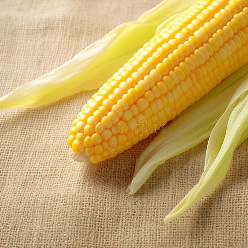 Close Up Side View of a Corn Cob on a Sackcloth Stock Illustration ...