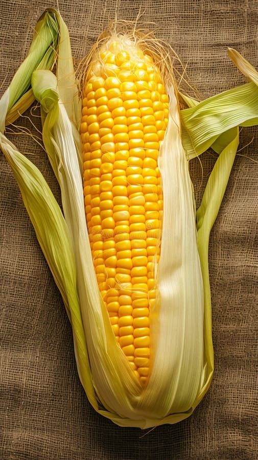 Close Up Side View of a Corn Cob on a Sackcloth Stock Illustration ...