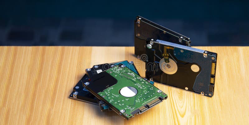 Close-up Side View of Hard Disk on Wooden Floor Stock Photo - Image of ...