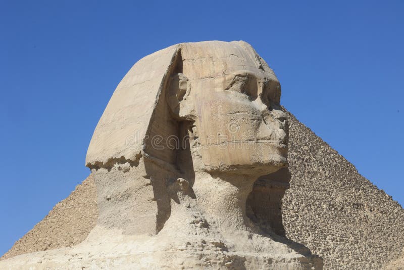 Close-up Side View of the Heads of the Sphinx Statue with the Great ...