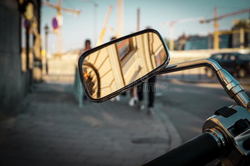 Close Up of a Side View Mirror Stock Photo - Image of walking, city ...