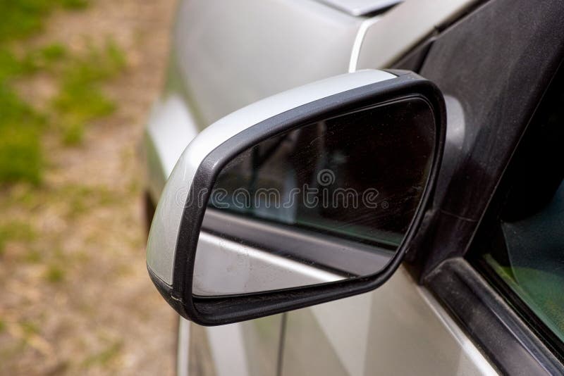 Closeup of Side View Mirror on Silver Car Stock Photo - Image of silver ...