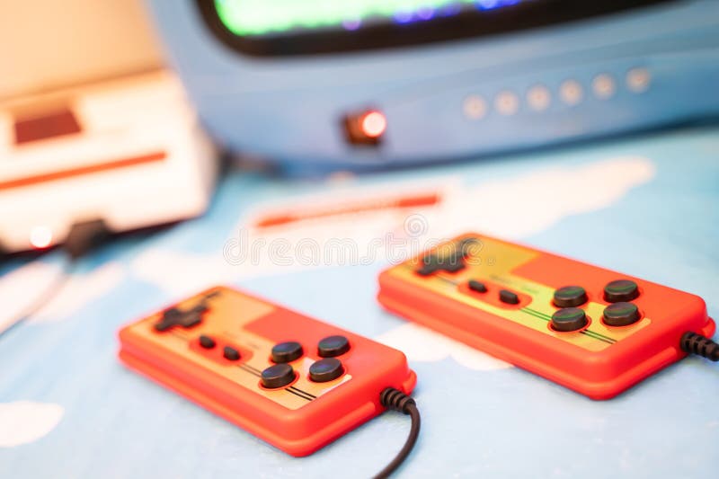 Close-up Side View of an Old Joystick. Retro 80s Games Placed Side by ...