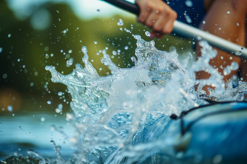 Close Up Side View of Person Paddling, Focus on Water Splash Stock ...