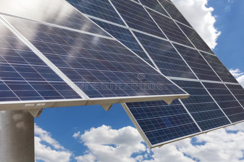 Close Up Side View Photo of Two Solar Panel on Cloud Beautiful Blue Sky ...