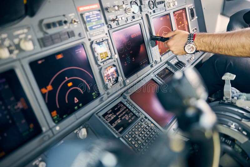 Flight Deck of the Modern Passenger Plane Stock Photo - Image of ...