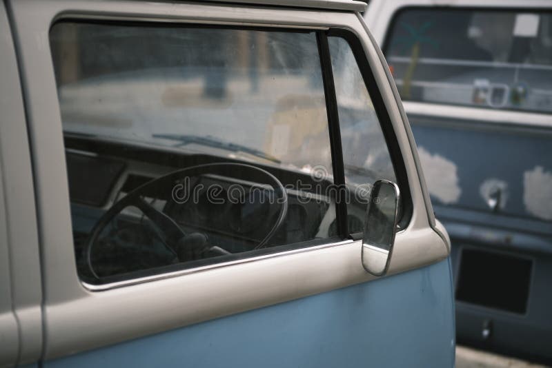Close-up Side View of a Retro Style Vintage Mini Bus. Stock Photo ...