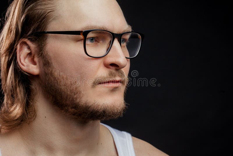 Close Up Side View Shot of Fair-haired Man with Glasses Stock Photo ...