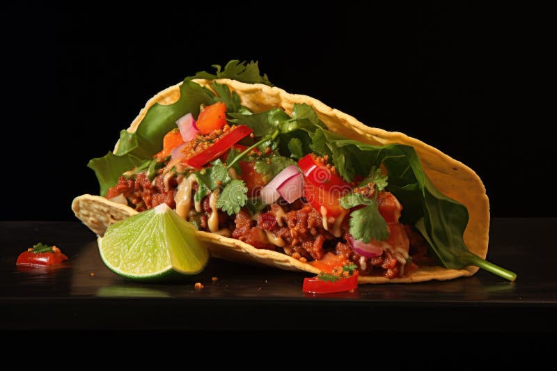 Close-up Side View of a Taco with a Chili Pepper Sticking Out Stock ...