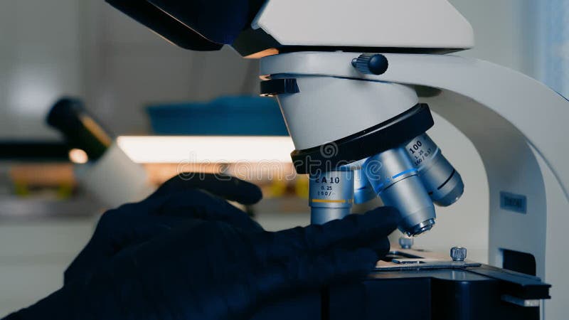 Close-up Side View of a Test Substance Sample Under a Microscope. Stock ...