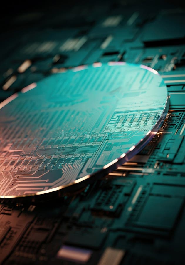 Close-up of a Silicon Wafer on a Circuit Board Showcasing Intricate ...