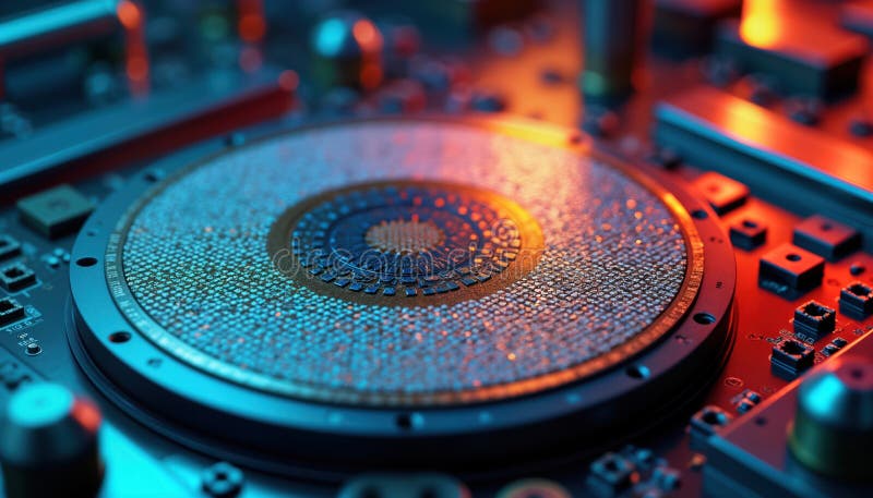 Close-up Silicon Wafer with Intricate Patterns on Semiconductor ...