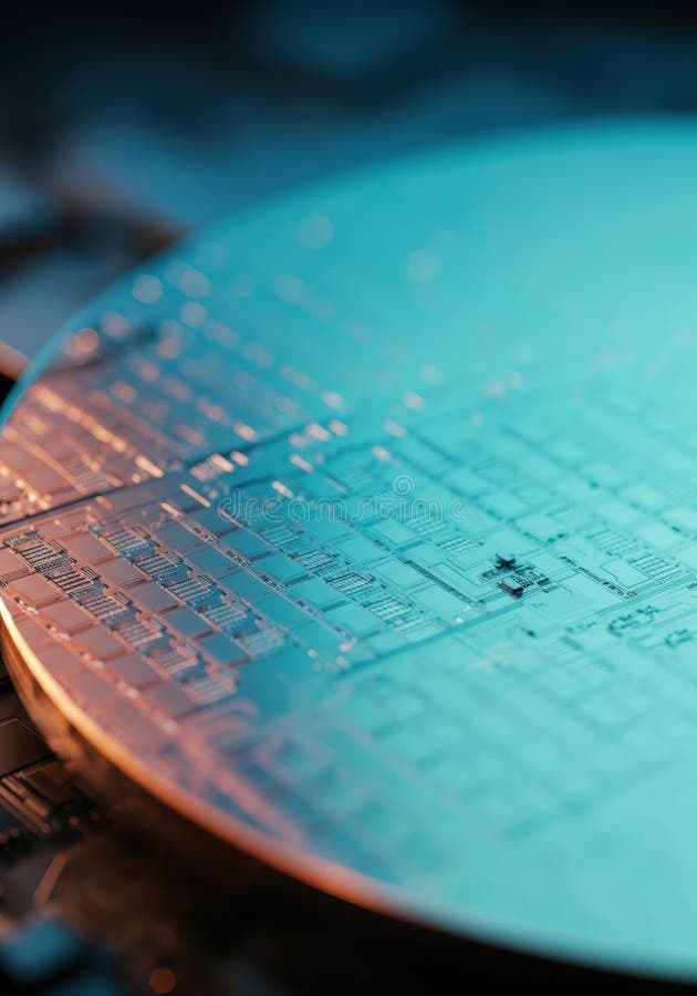 Close-up of a Silicon Wafer Showcasing Intricate Microchip Patterns ...
