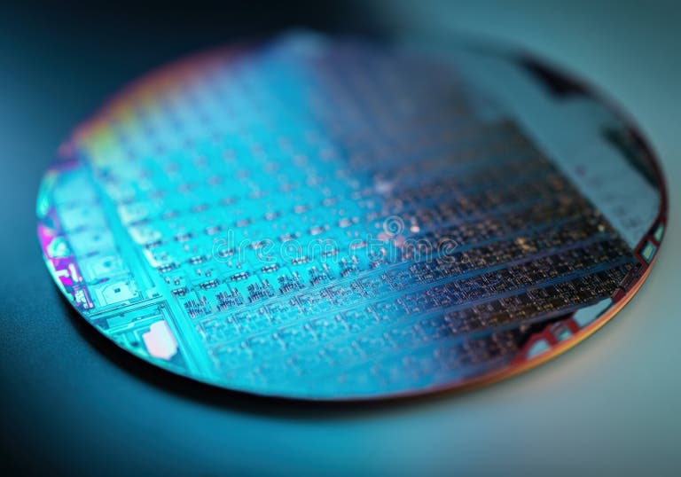 Close-up of a Silicon Wafer Showcasing Intricate Microchip Patterns ...
