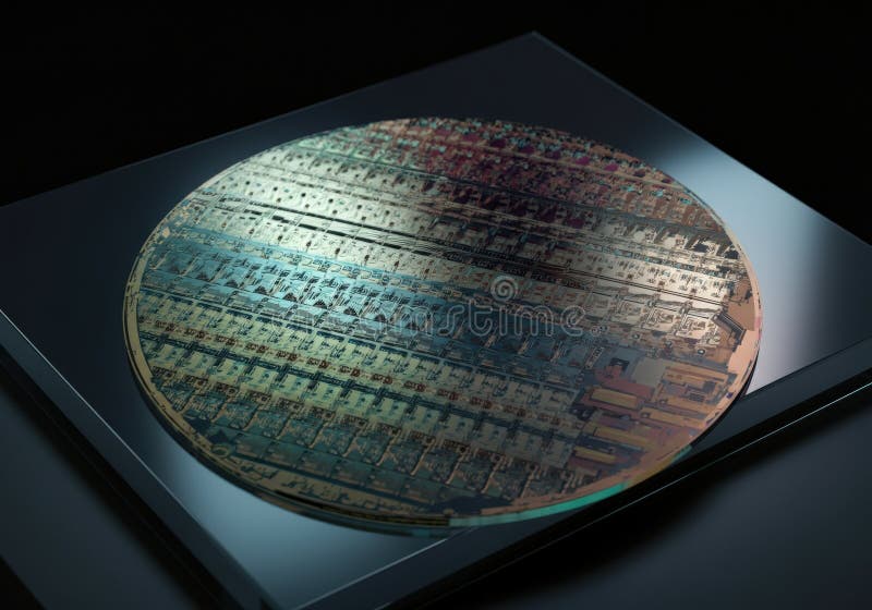 Close-up of a Silicon Wafer Showcasing Intricate Microchip Patterns ...